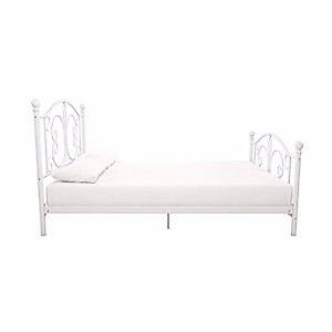 DHP Bombay Metal Platform Bed with Parisian Style Headboard and Footboard, Adjustable Base Height for Underbed Storage, No Box Spring Needed, Full, White