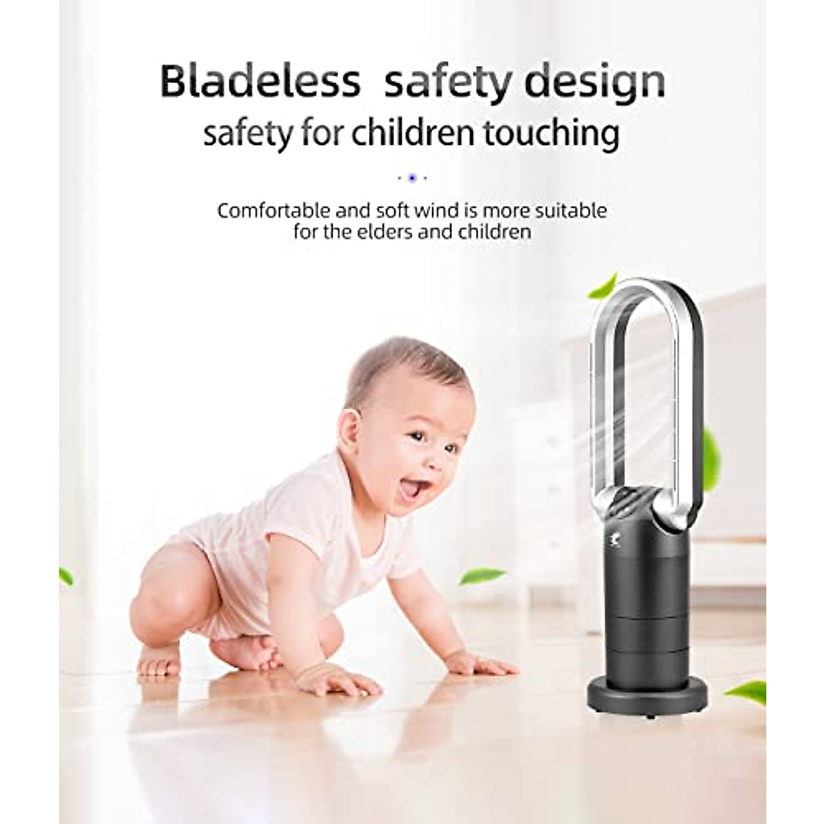 Bladeless Tower Fan & H13 HEPA Air Purifier & 1500W Space Heater 3in1, 120° Swing & 210° Tilt Head Table Fan, 29in. 35W Desk Fan with Remote, 9 Speeds 9H Timer Air Circulator for Home Office, G/S…