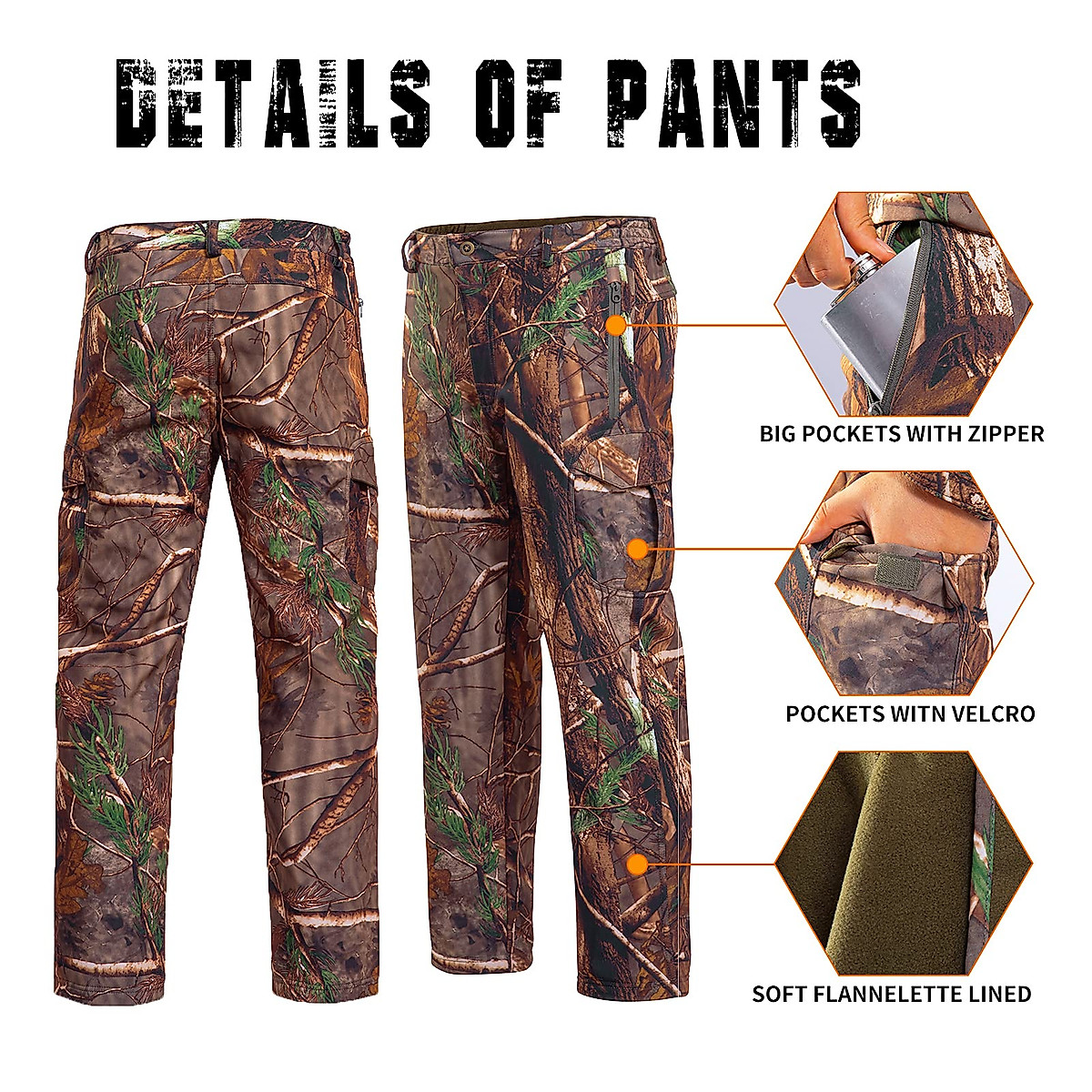 YEVHEV Quiet Hunting Clothes for Men Hunt Clothing Suit Gear Camouflage Hoodie Jacket and Pants Camo Coat Water-Repellent Windproof