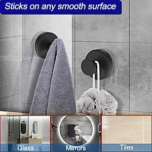 Bntuk Suction Cup Hooks for Shower, Towel Hooks for Bathroom Window Glass, Bath Robe Looafh Hook for Hanging - 2 Pack, Black