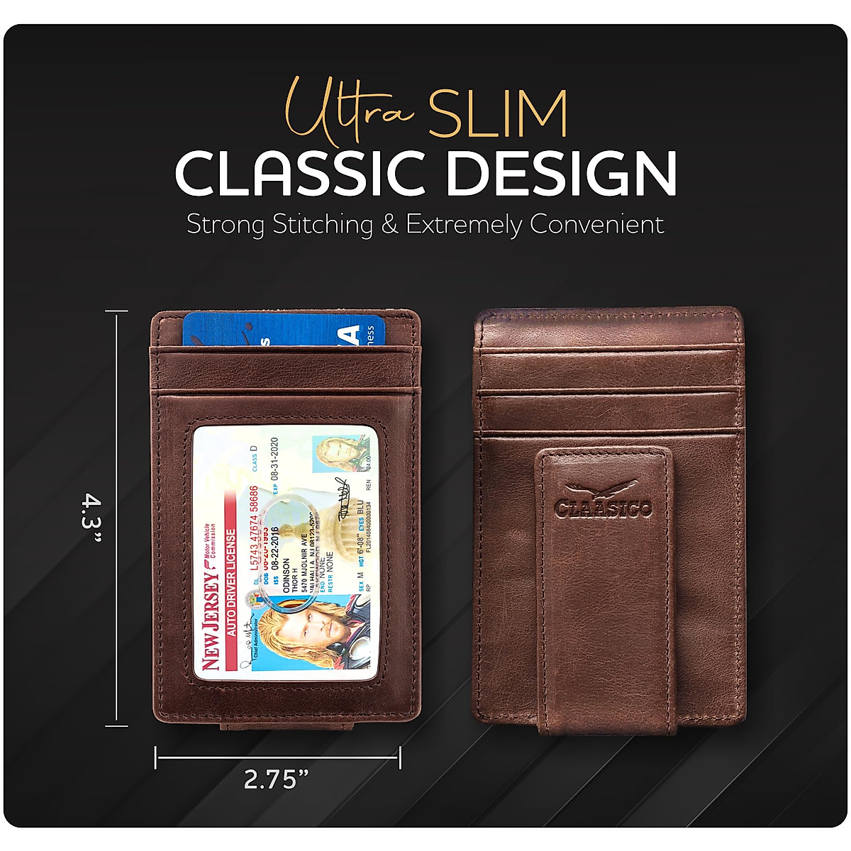 Money Clip Leather Wallet For Men Slim Front Pocket RFID Blocking with Super Strong Magnetic