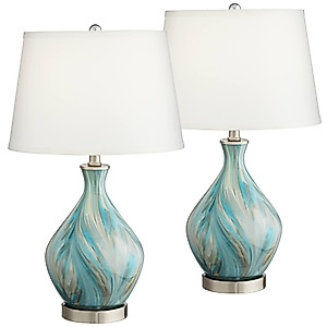 360 Lighting Cirrus 22" High Vase Small Modern Coastal Accent Table Lamps Set of 2 Blue Gray Handcrafted Art Glass White Shade Living Room Bedroom Bedside Nightstand House (Colors May Vary)