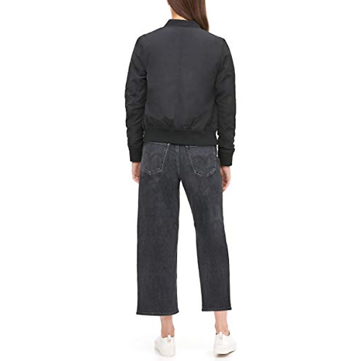 Levi's Women's Poly Bomber Jacket with Contrast Zipper Pockets, Black, Small