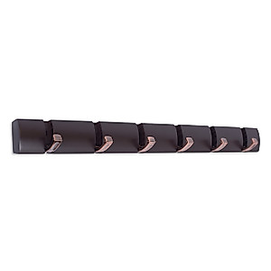 BIRDROCK HOME Wall Mounted Hooks - 6 Folding Coat and Hat Rack Hooks - Oil Rubbed Bronze Hooks - Brown Rail