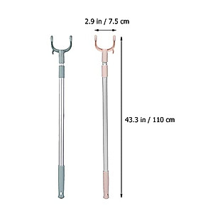 Beavorty Clothesline Outdoor 2pcs Telescoping Clothesline Retractable Clothesline Rod Clothes Reaching Rods Adjustable Reaching Pole Hanger Extend Utility Pole Hook Metal Hangers