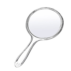 D Handheld Mirror with Handle, Hand Mirror Small Doule Sided Magnifying Mirror 1X 2X, Handle Makeup Mirror, Acrylic Handheld Mirror Rounded Shape, Transparent 1 PCS