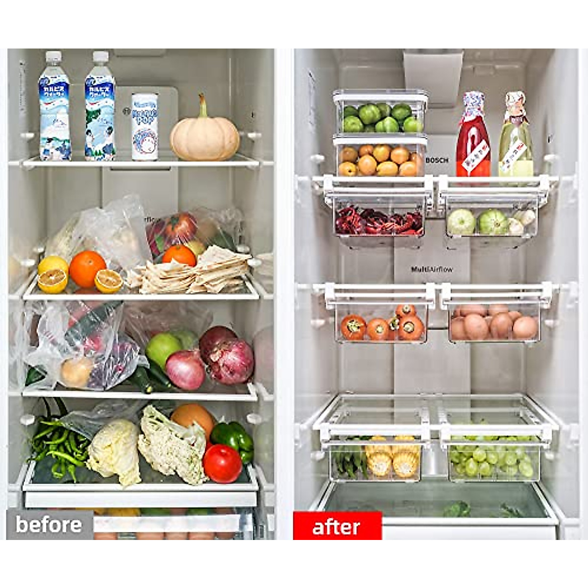 Guanniao Fridge Organizer Drawer Refrigerator Drawer Organizer Pull Out Plastic Fridge Storage Bins Containers for Fruit Vegetable (17.3inch-2Organizer)