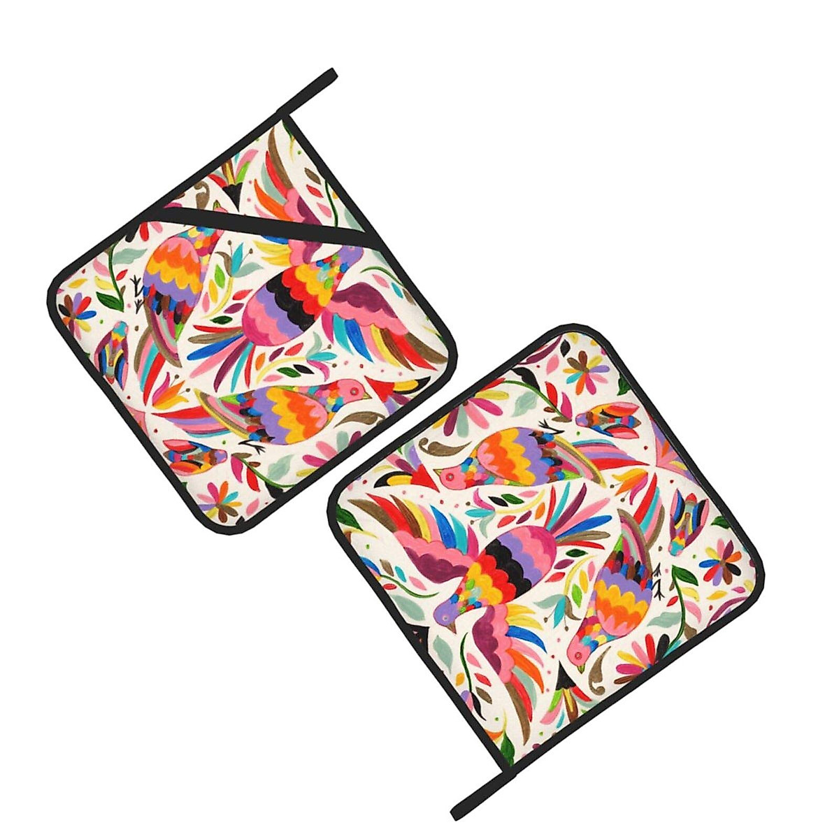 Pot Holders Mexican Floral Ethnic Art Birds Paisley Square Heat Resistant Kitchen Potholder Set of 2 for Cooking Baking BBQ Oven Hot Pads Oven Mitts 8 X8 Inch