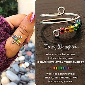 YCYHHW 2024 New Ring Fidget Ring- Rotatable Bead Rings,Open Adjustable Ring,Mood Rings Stress Relieving Rings (Rainbow-Gold)