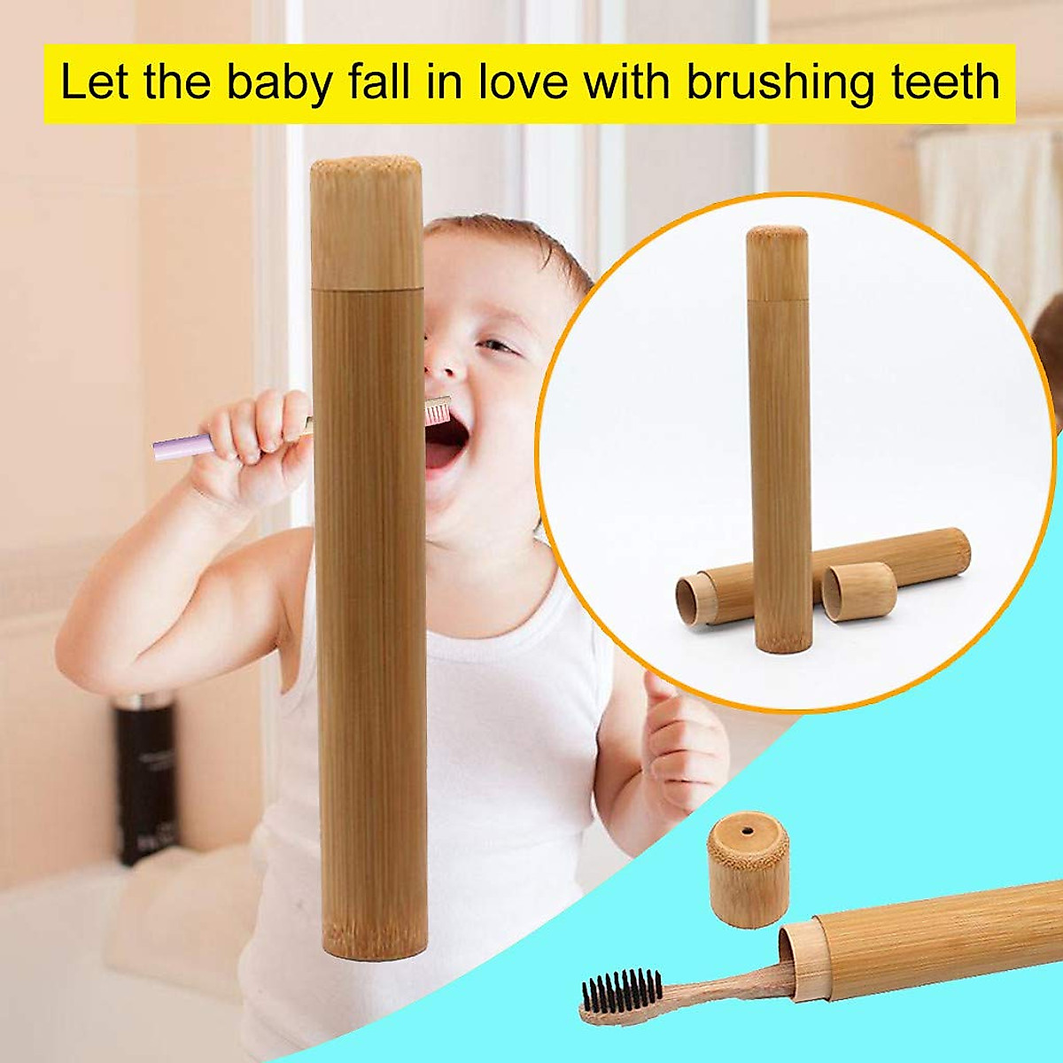 YJYdada Portable Natural Bamboo Toothbrush Case Tube for Travel Eco Friendly Hand Made (Brown)
