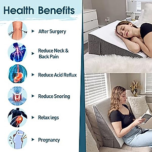 LOSKIA 7.5" Wedge Pillow for Acid Reflux Relief/Seniors, Wedge for Bed to Elevate Head, Acid Reflux Pillow, with Memory Foam Top Bed Wedge Pillow for Sleeping,Reading,Rest,Leg Elevation