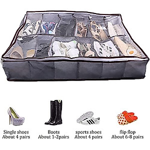A set of 2, with lid, strong box strap/strong zipper and handle, bed bottom storage bag storage bag, transparent folding bed under shoe cabinet storage solution, a total of 24 pairs of shoes can be stored