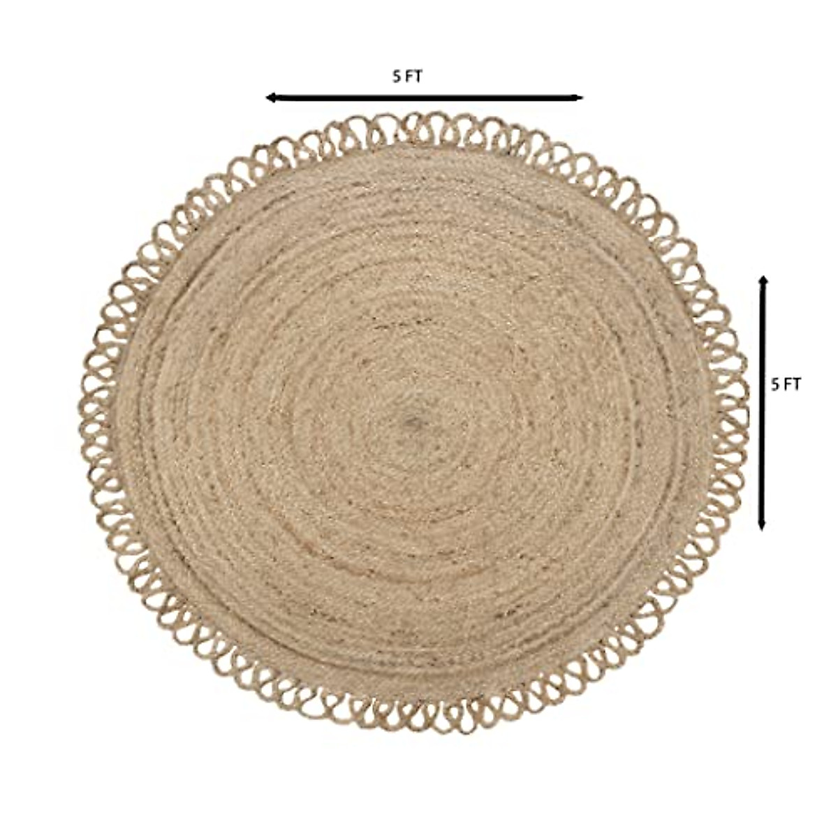 MORE Natural Fiber Round Collection 5' x 5' Round Natural Handmade Boho Braided Jute Area Rug