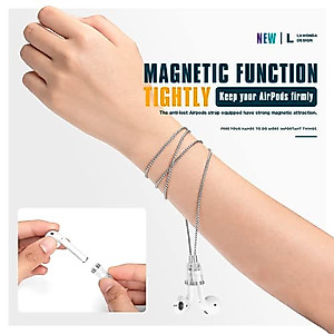 Lawonda AirPods Carrying Straps,Gifts for Mom,Earphone Stainless Steel Necklace Chain Strap Holder Magnetic Neck Connector Cord Anti-Lost Sports String Strap Accessories for Airpods 1/2 /Pro 2 Silver