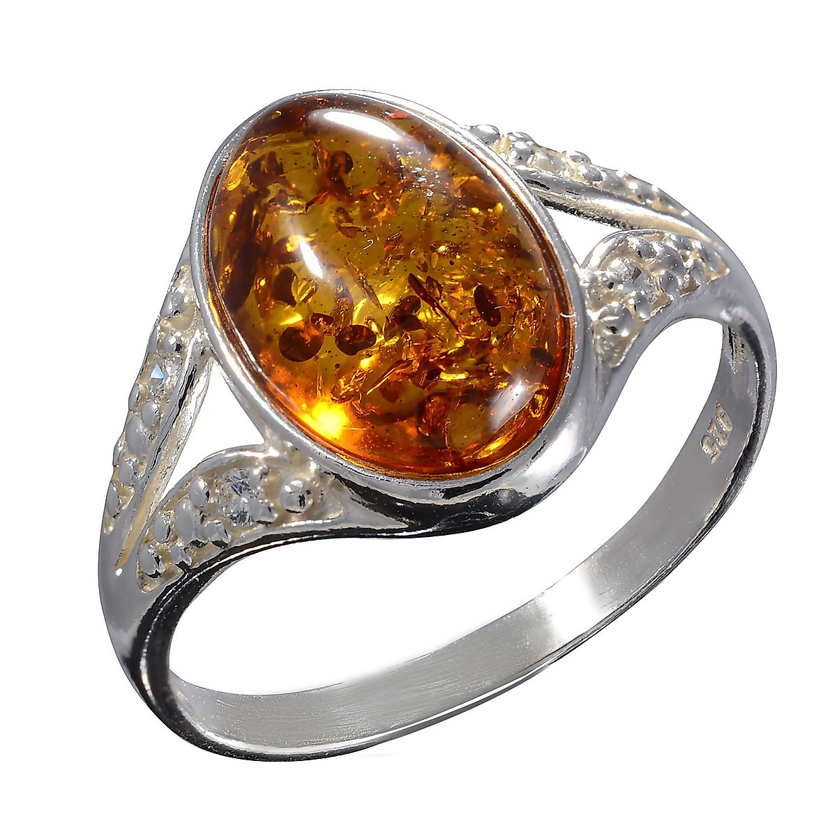 HolidayGiftShops Sterling Silver and Baltic Honey Amber Adult Ring Salma- Size 6