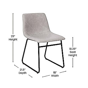 Flash Furniture Butler 18 Inch Commercial Grade LeatherSoft Dining Table Height Chair, Mid-Back Black Sled Base with Light Gray LeatherSoft Upholstery, Set of 2