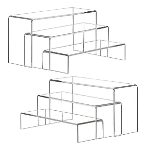 ANDGOO 2 Sets Large Acrylic Risers, Clear Rectangular Showcase Collectibles Display Shelf, Retail Desktop Display Stand for Organize and Decoration