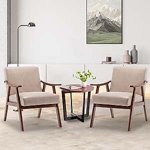 DKS Accent Chair, Mid-Century Modern Chair with Pillow, Living Room Chair with Solid Wood Frame, Extra-Thick Backrest, Wingback Chair for Bedroom, Reading Room, Living Room, Lounge Chair Indoor