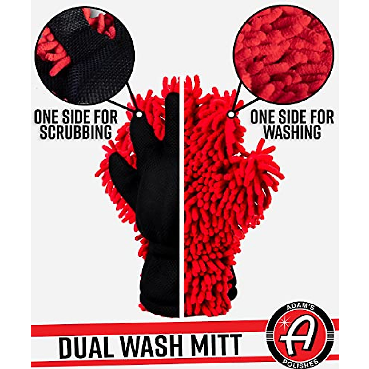 Adam's Microfiber Dual Wash Mitt - Premium, Soft Chenille Microfiber for Safe Washing - Scrubbing Side That is Great for Sap, Tar, and Other Tough to Remove Deposits