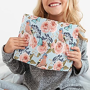 Poetesant Hummingbird Rose Floral Butterfly Blue Book Protector Fit Paperbacks Journal Book Sleeves Cover Soft Book Protector Pouch