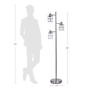 Catalina Lighting 20442-000 Modern 3 Light Floor Lamp with Adjustable Ribbed Glass Shades & Reading Light, 68", Classic Brushed Nickel