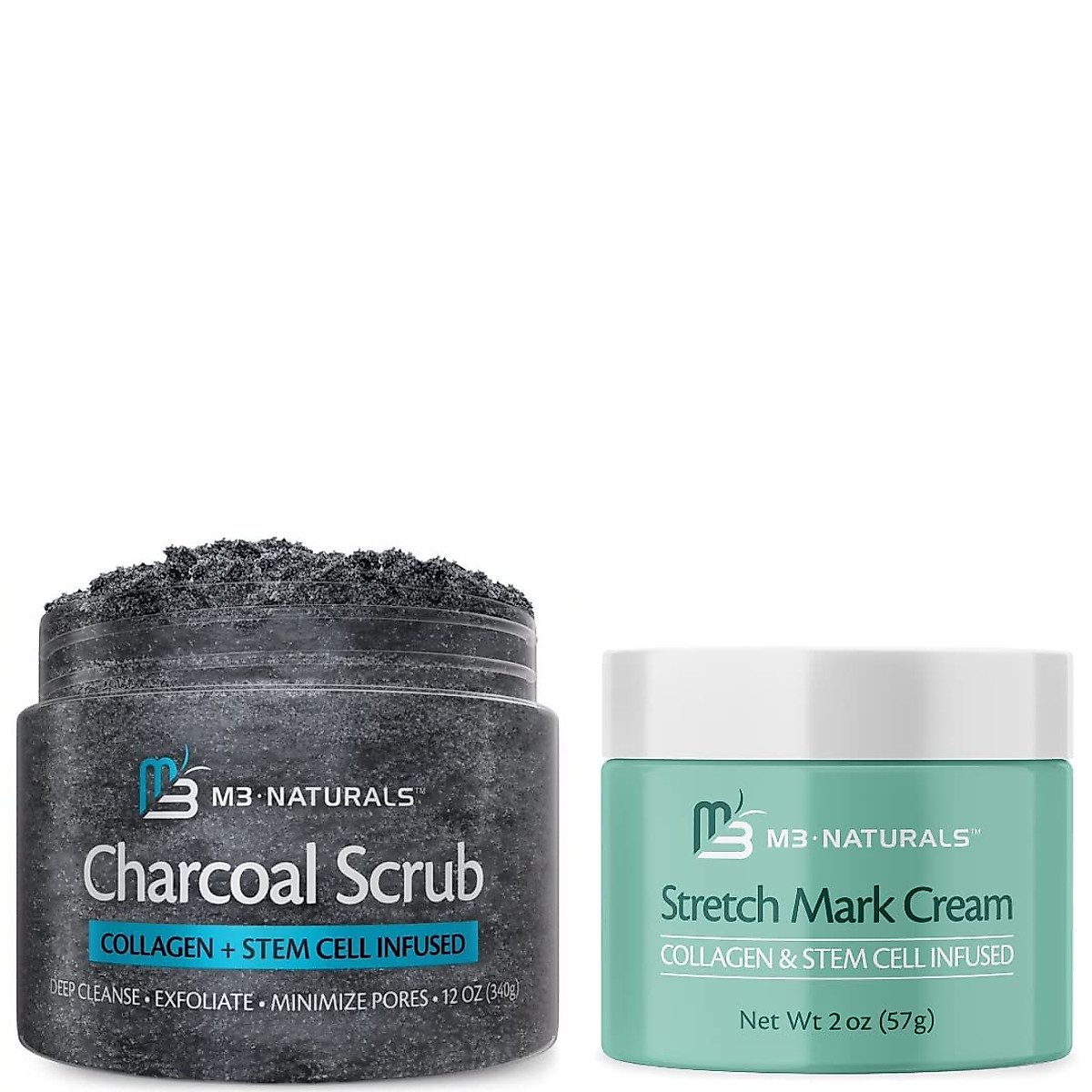 M3 Naturals Charcoal Body Scrub with Stretch Mark Cream Bundle