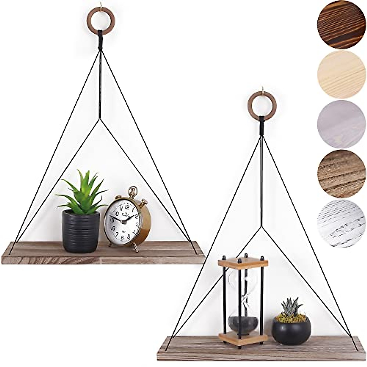 FORESTBARN Boho Wall Hanging Shelves -Set of 2- Rustic Wall Decor Shelf - Shelves for Bedroom - Hanging Shelves for Wall - Hanging Plant Shelf - Farmhouse Decor - Boho Wall Decor