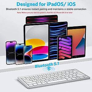 Emetok for iPad Keyboard [Aluminum Base, Big Keycap, Rechargeable], Portable Bluetooth 5.1 Keyboard for iPad 10th/9th/8th, iPad Pro 11/12.9, iPad Air/Mini/iPhone, Silver