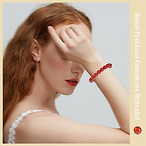 JEWPARK 12 PCS 8mm Semi-Precious Gemstone Bracelet Set Crystal Stone Bracelets for Men Women Round Beaded Adjustable Macrame Bracelets