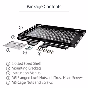 StarTech.com 1U Adjustable Vented Server Rack Mount Shelf - 175lbs - 19.5 to 38in Adjustable Mounting Depth Universal Tray for 19" AV/ Network Equipment Rack - 27.5in Deep , TAA (ADJSHELF)