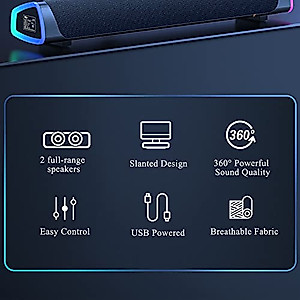 SOULION R30 Computer Speakers, USB Powered Small PC Speakers, Colorful RGB Lights with Switch Button, Surround Sound Portable Computer Sound Bar Speaker for Desktop Laptop
