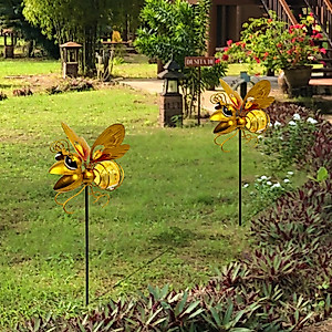VEWOSTAR Outdoor Solar Pathway Light 2 Pack Metal Bee Decor Solar Light for Garden Yard Art