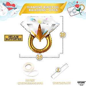 KatchOn, Gold Letter Engaged Balloon with Huge Diamond Ring Balloon - Pack of 2 | Gold Engagement Balloons for Engagement Party Decorations | Diamond Balloons for Wedding, Bridal Shower, Engaged Decor