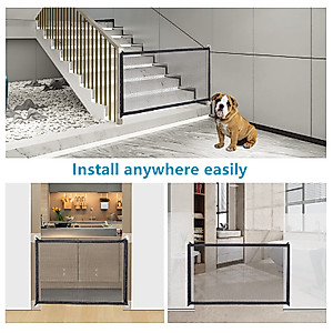 Dellfolen Mesh Dog Gate Magic Pet Gates for The House Wide Gate for Stairs Indoor Outdoor Portable Folding Safety Gate 41 inch X 31.5 inch [New Upgraded], Black