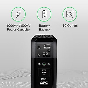 APC UPS 1000VA Sine Wave UPS Battery Backup and Surge Protector, BR1000MS Backup Battery Power Supply with AVR, (2) USB Charger Ports