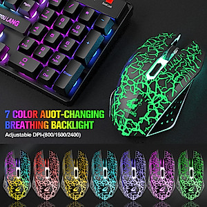 ZIYOU LANG Wireless Gaming Keyboard Mouse and Wired Headphone with Ergonomic 87Key Rainbow Backlight Rechargeable 3800mAh Battery Mechanical Anti-ghosting Mouse pad for PC Laptop Gamer Typist(Black)