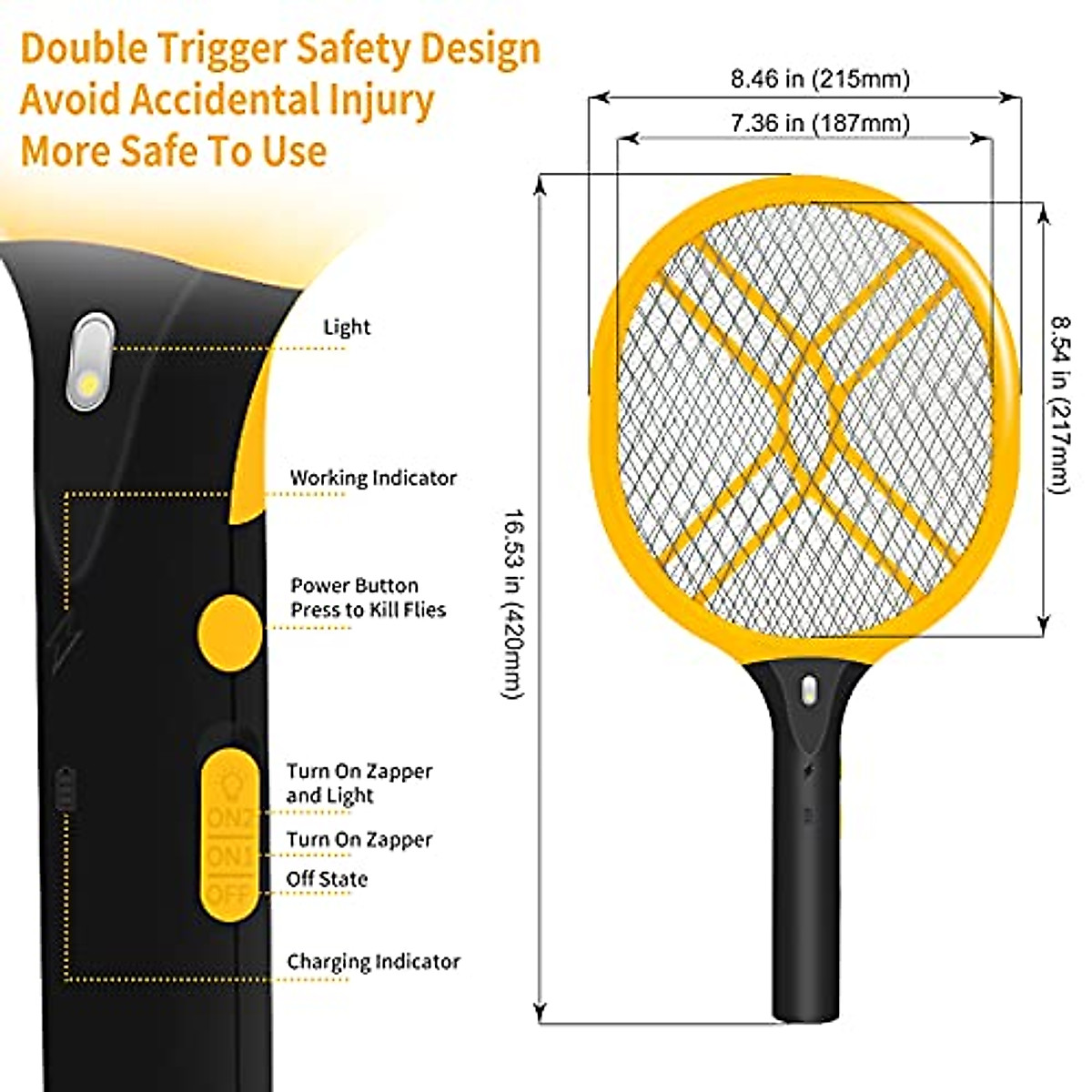 Faicuk Handheld Bug Zapper Racket Rechargeable Fly Swatter Fly Zapper (1 Pack)