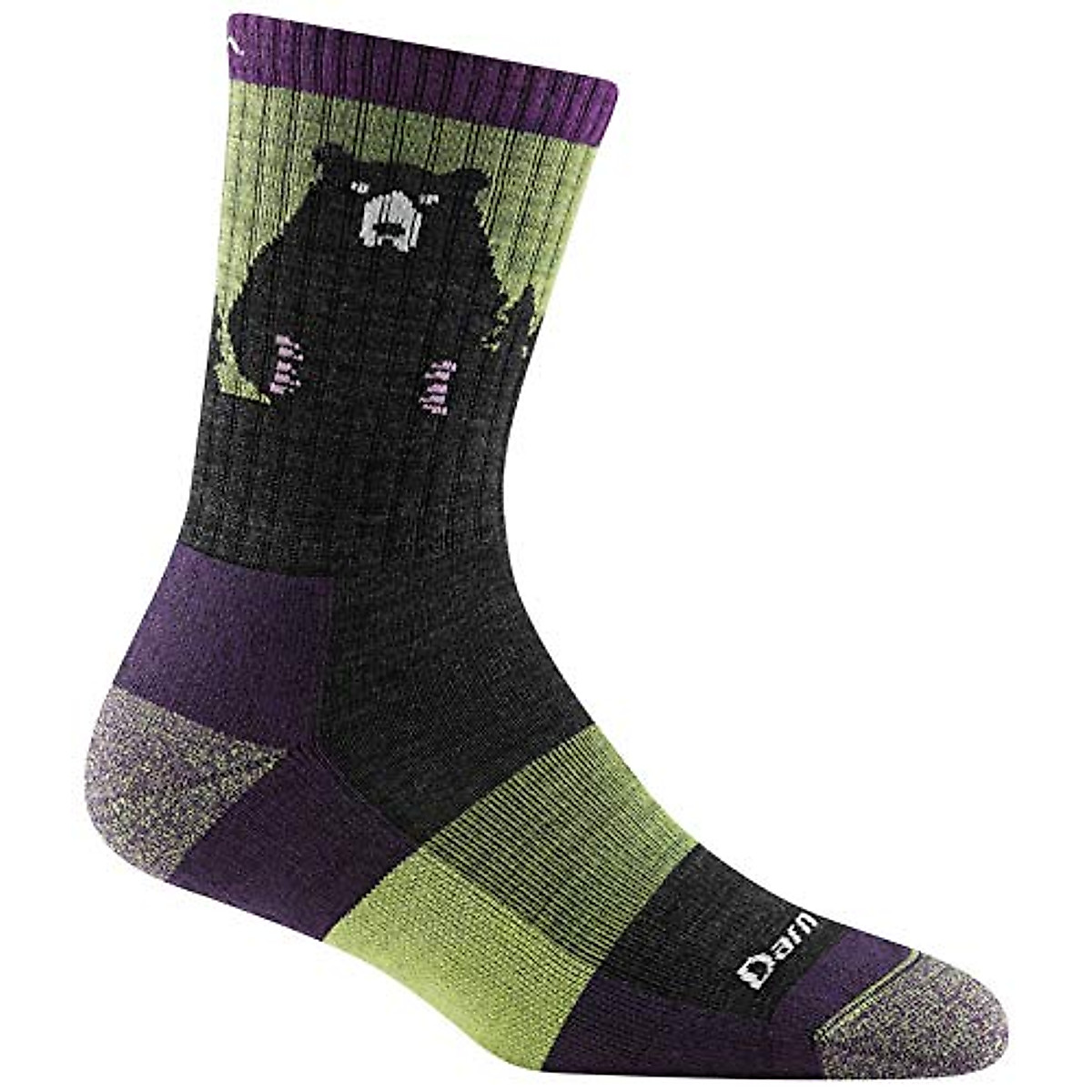 Darn Tough Women's Bear Town Micro Crew Lightweight with Cushion - Large Lime Merino Wool Socks for Hiking