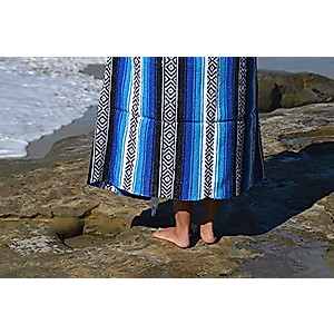 Galaxy Reborn Mexican Blanket Handwoven 82 x 54 XLarge Heavyweight Falsa in Caribbean Blue Beachy Throw