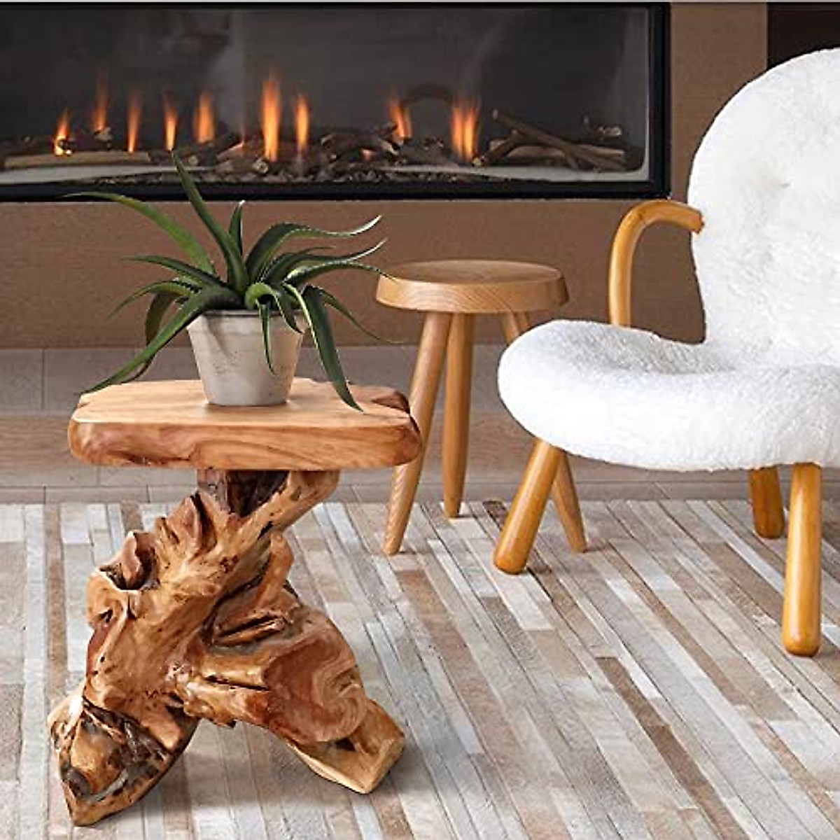 Warmaxx Natural Irregular Shape Tree Stump End Table Plant Stand, 14"x13"x18"H Solid Cedar Wood Outdoor Rustic Sit Foot Stools Live Edge Coffee Side Table for Living Room Bedroom Bath Outdoor Garden