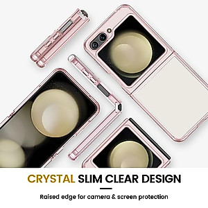 VEGO for Z Flip 5 Case, Ultra Slim Clear Case with Screen Protector, TPU Anti-Drop, Wear-Resistant, Spray Paint Bumper Cover Case for Samsung Flip 5 5G - Pink