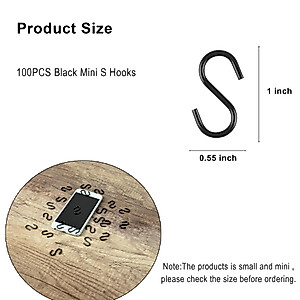 SAKRNIC 1 Inch Black S Hooks – 100 Pack Mini S Hooks for Hanging | Small S Hooks for Hanging Ornaments, Crafts, and More
