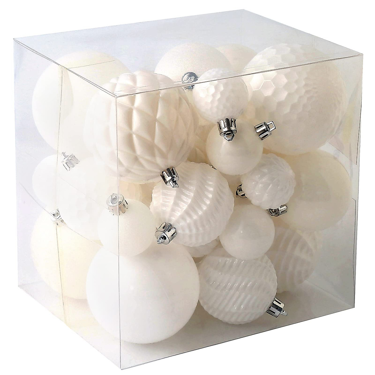 Christmas Balls Ornaments -36pcs Shatterproof Christmas Tree Decorations with Hanging Loop for Xmas Tree Wedding Holiday Party Home Decor,6 Styles in 3 Sizes(White)