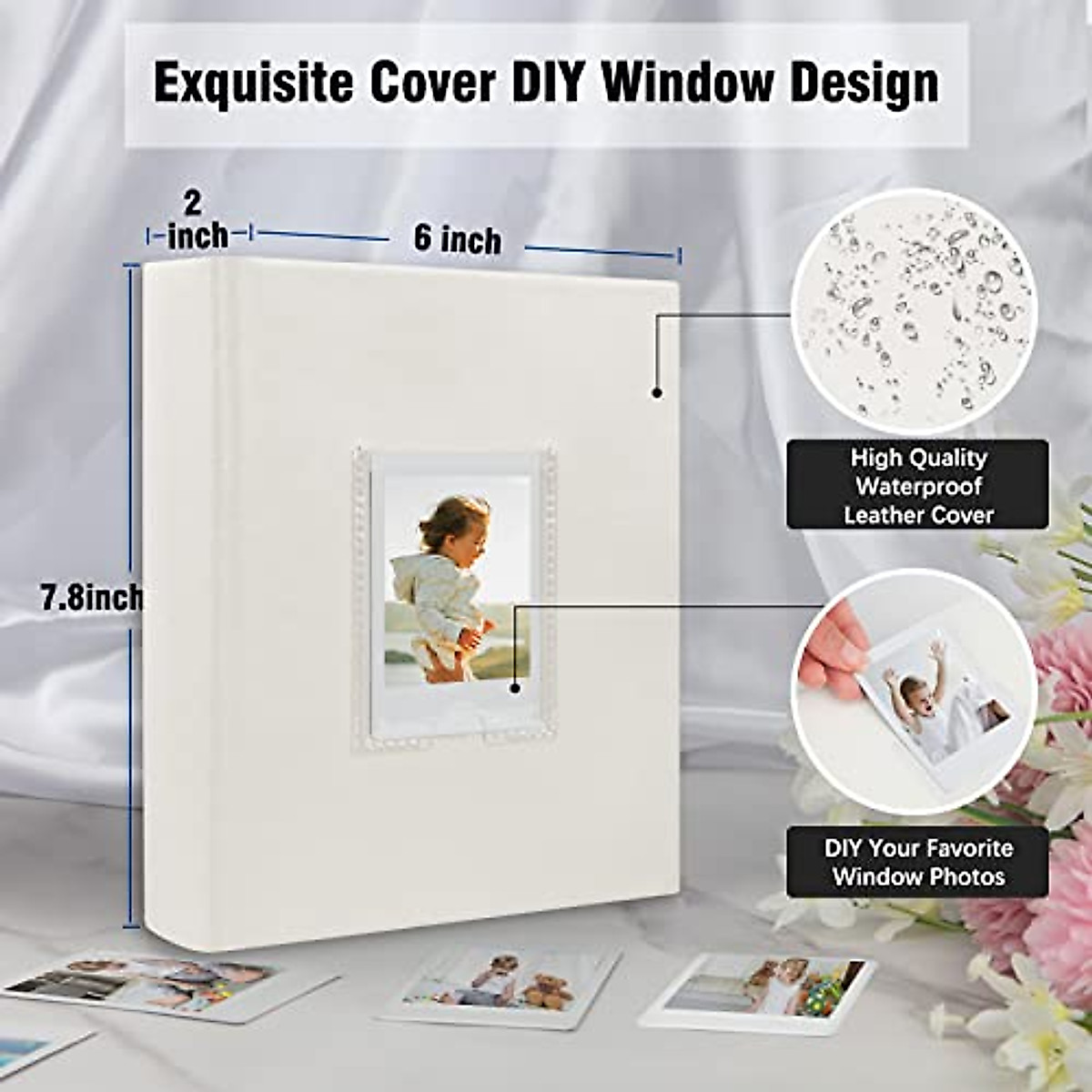 Photo Album for Fujifilm Instax Mini Camera, Polaroid Camera, Instax Photo Album with Memo Areas, 180 Pockets 2x3 Photo Album with Writing Space for Instax Mini 12 11 40 9 7+ Evo Liplay Camera,White