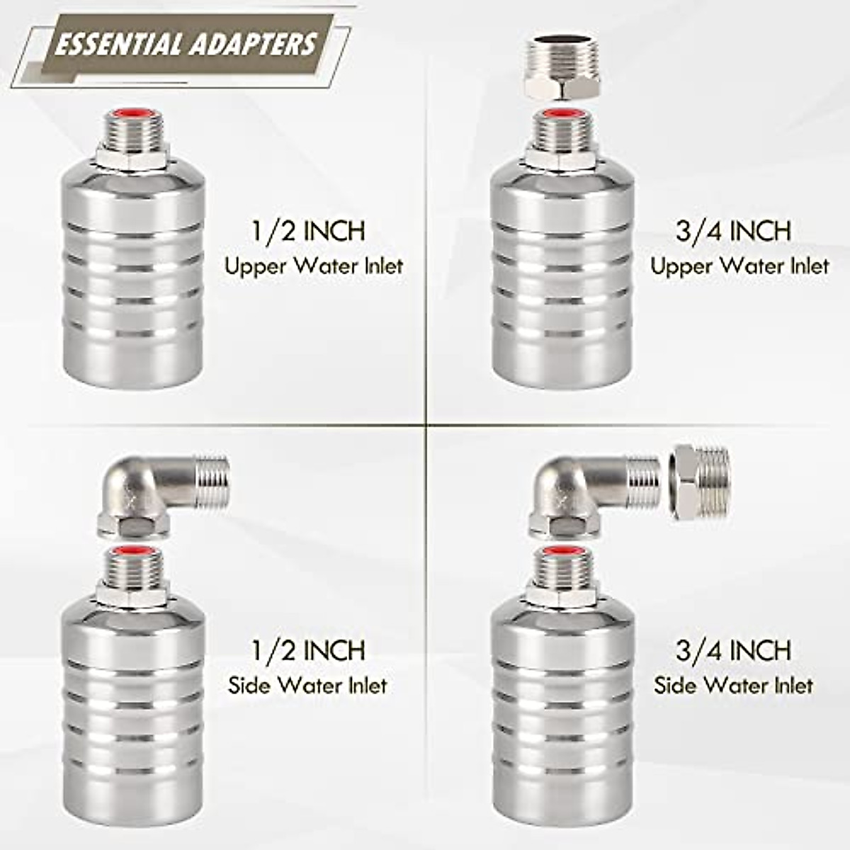 304 Stainless Steel Fully Automatic Water Level Control Float Valve, 1/2" 3/4" Auto Shut Off Mini Float Valve, No need electricity Automatic Water Level Controller for Water Tank, water towers