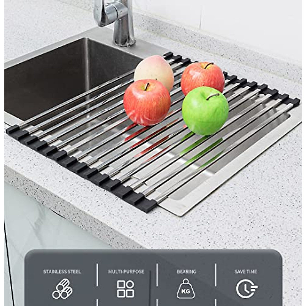 Ahyuan Roll up Dish Drying Rack Over The Sink Dish Drying Rack Square Tubes Dish Rack Over Sink Dish Racks for Kitchen Counter RV Camper Accessories for Travel Trailers (Black, 17.8''Wx13.4''L)