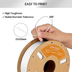 ERYONE PLA Filament 1.75mm, 3D Printer Filament PLA +/- 0.03mm, 1kg(2.2lbs)/Spool, White