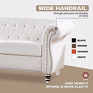 Vaztrlus White Velvet Couches for Living Room 3-Seater Chesterfield Sofa Tufted Sofa Furniture Couch Nailhead Upholstered Couches Minimalis Light Luxury Easy to Assemble