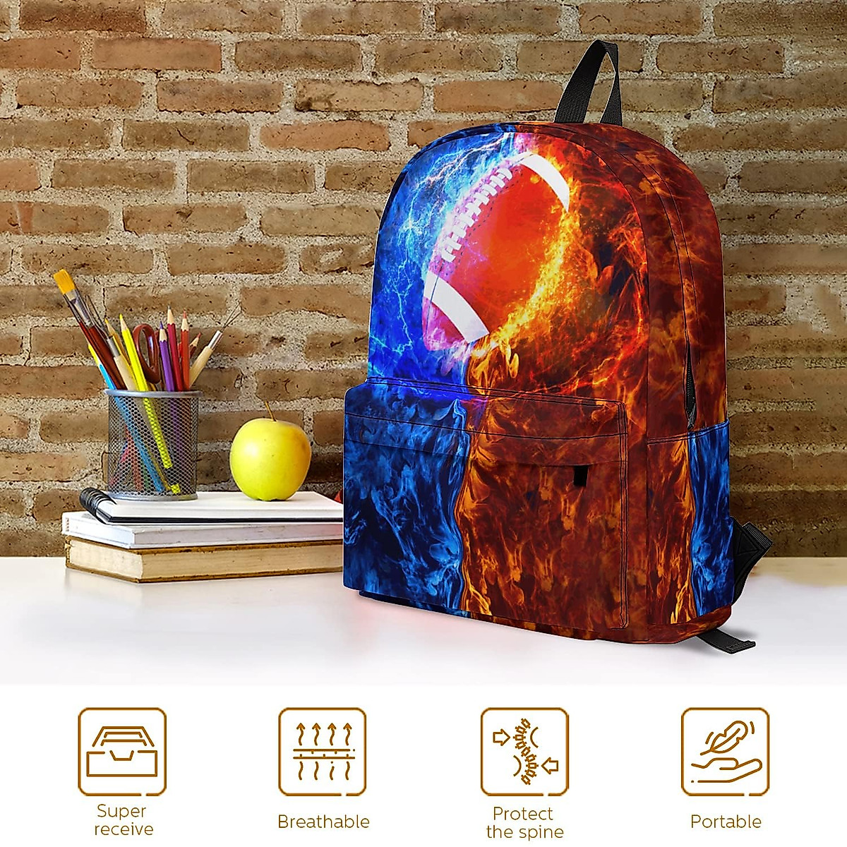 Multifunction Football Bookbag Reusable Backpack for Teens Boys Girls, Large Capacity Laptop Backpack for Travel Office