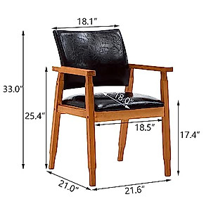 DAGONHIL Modern Walnut Dining Arm Chair Accent Chair Armrests Wooden Chair with Leather Cushion Backrest for Kitchen Dining Room(Pack 1)
